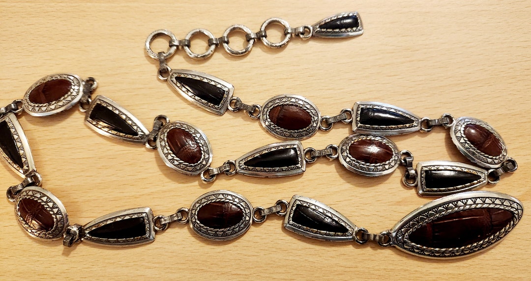 Amazing Vintage Link Belt With Black and Brown Leather on Each Link ...