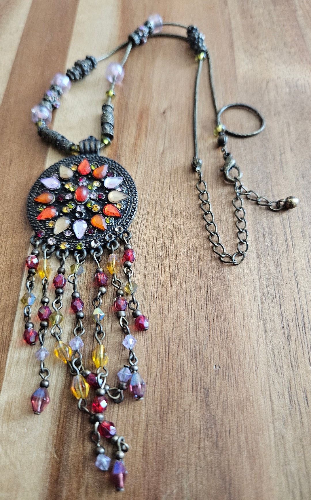Boho Chic Vintage Necklace With a Jeweled Pendant in Very Good Vintage ...