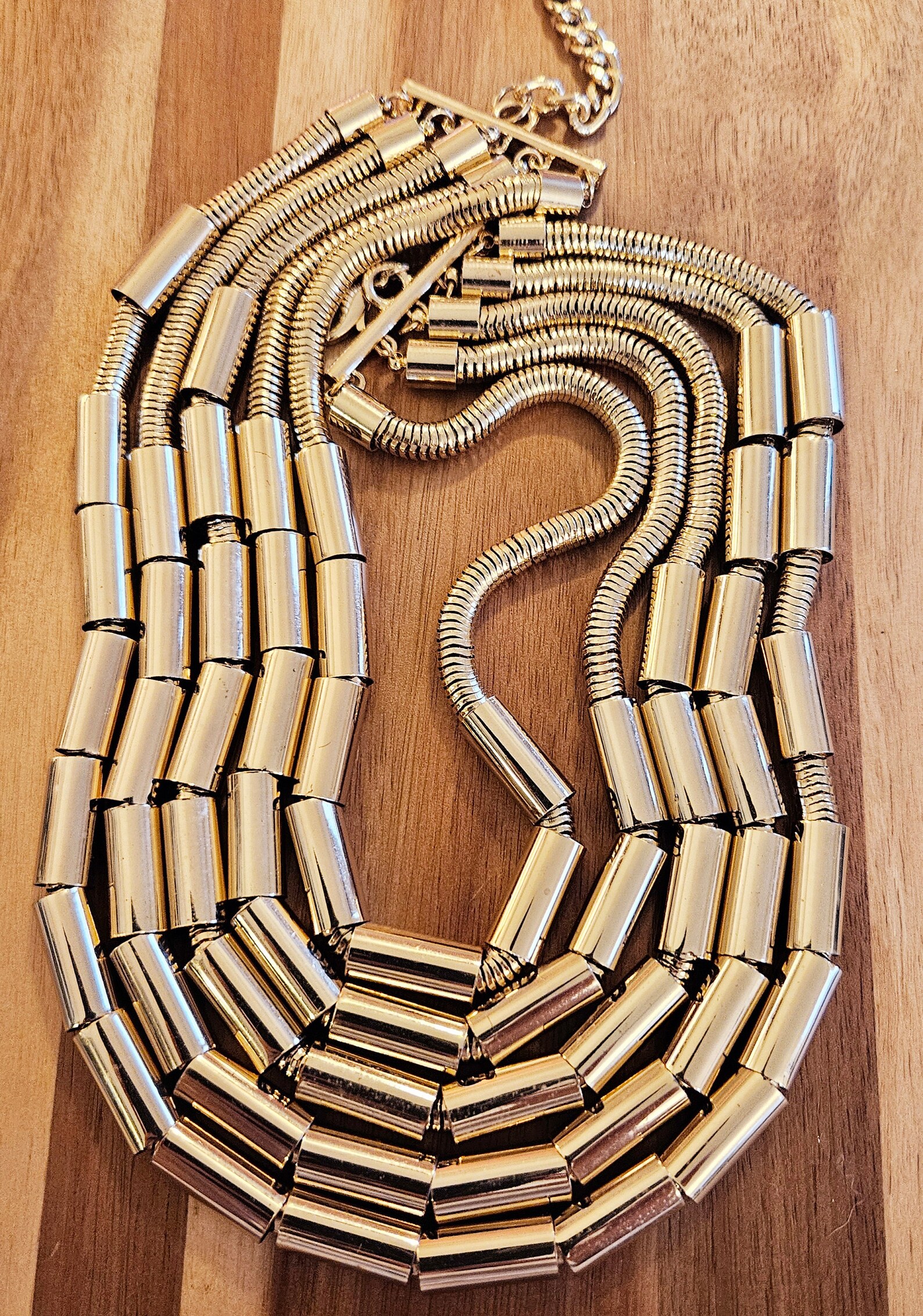 Vintage Roman Luxe Gold Five-strand Snake Chains and Tubes Bib Necklace ...