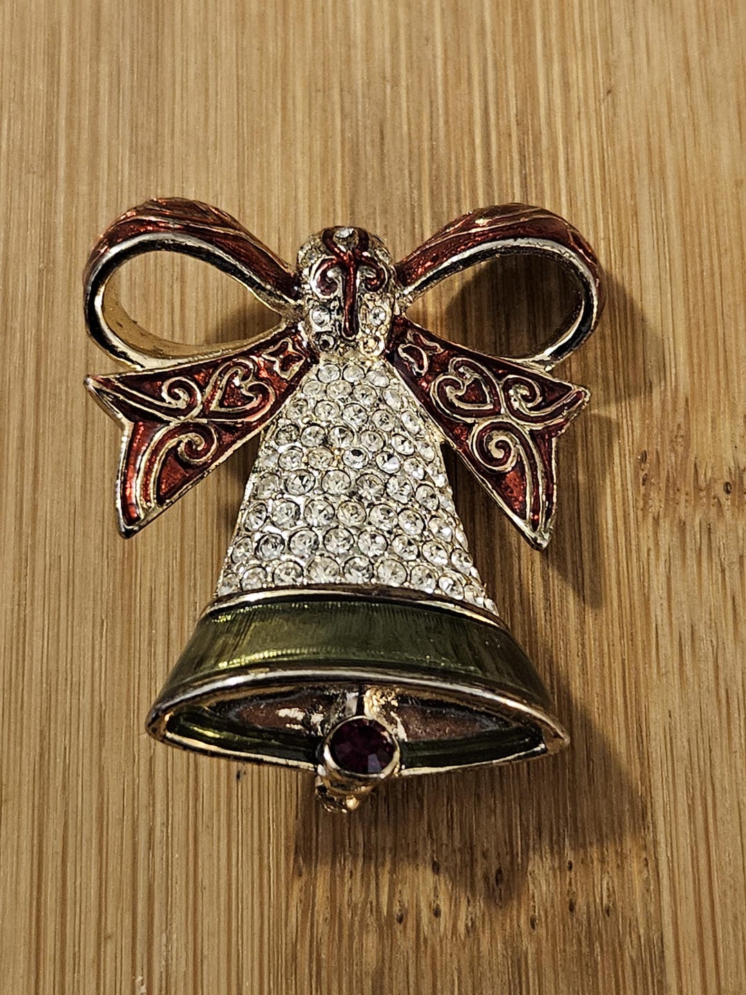 Vintage Large Weighty Monet Christmas Bell With a Red Enamel Bow and ...