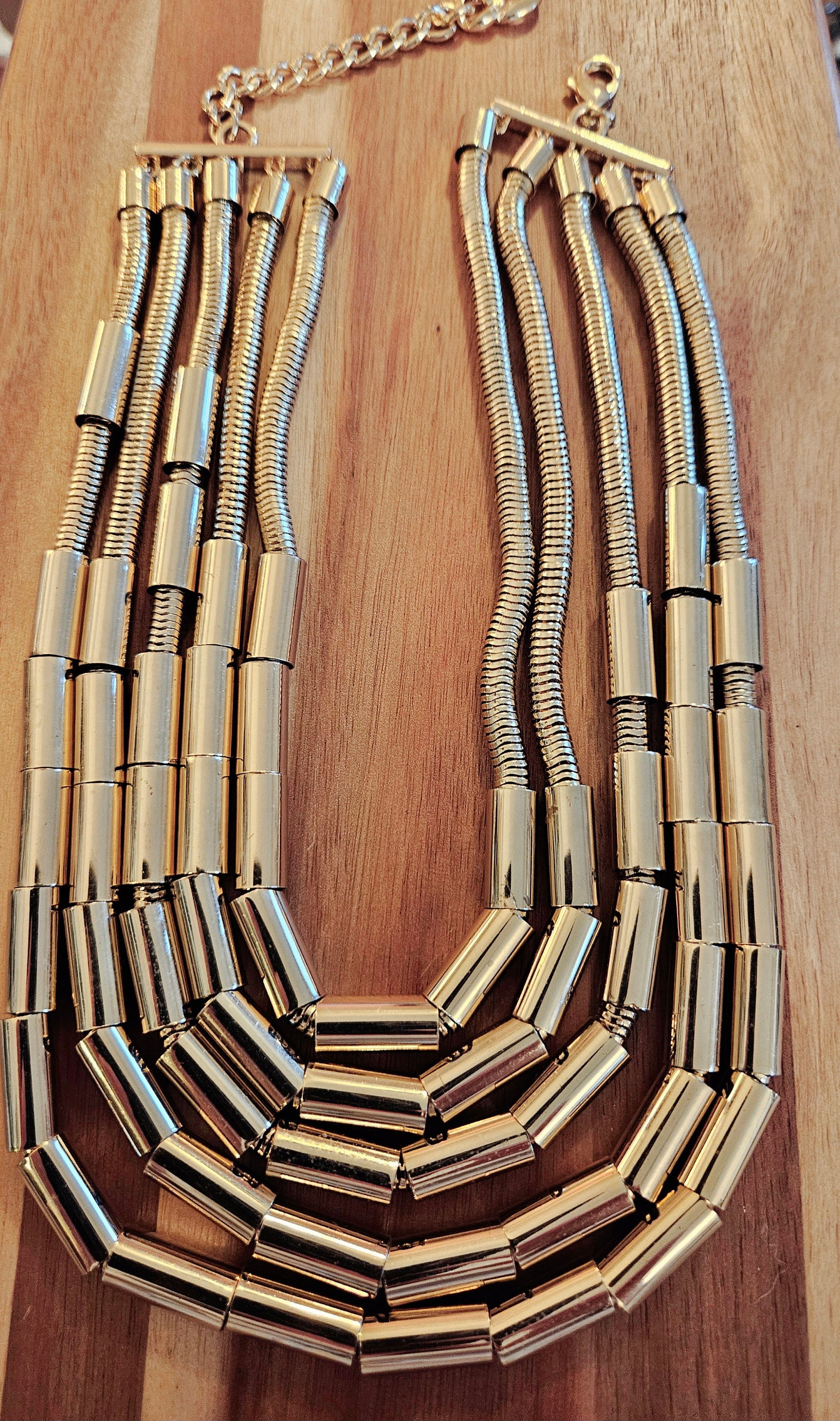 Vintage Roman Luxe Gold Five-strand Snake Chains and Tubes Bib Necklace ...