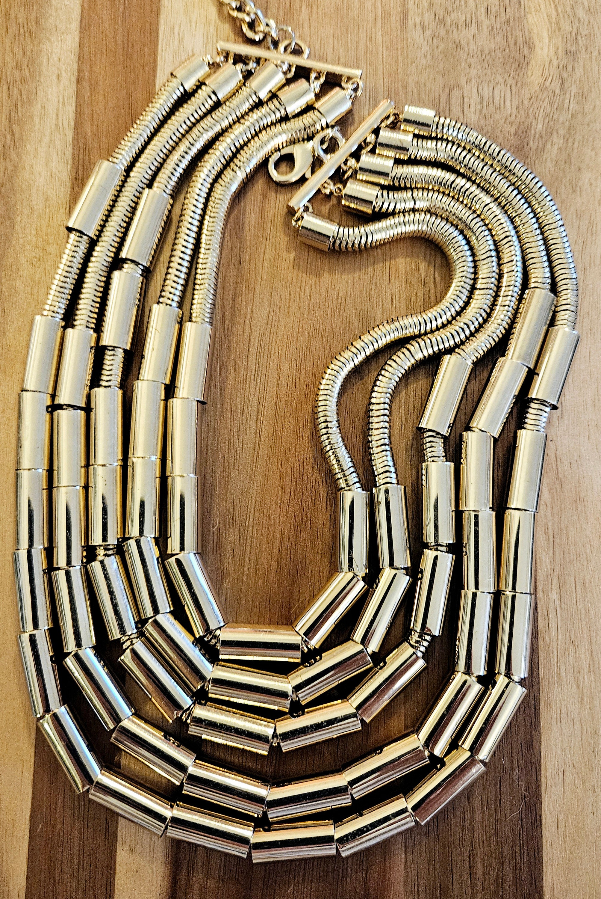 Vintage Roman Luxe Gold Five-strand Snake Chains and Tubes Bib Necklace ...