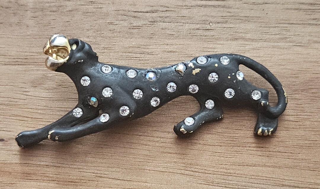 Vintage Panther Brooch With Crystals in Good Vintage Condition. - Etsy