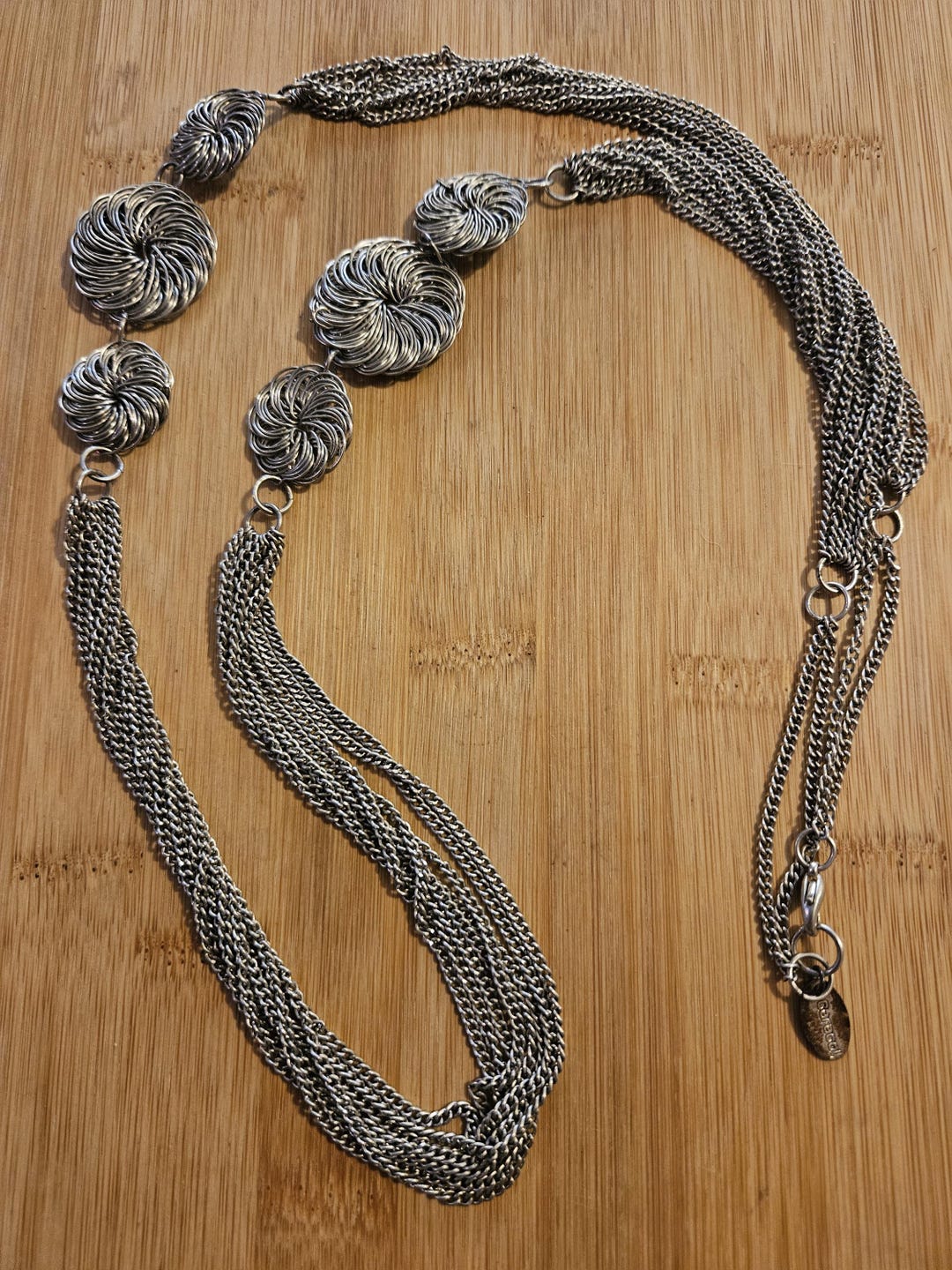 Long Vintage Caracol Design Silvertone Necklace With Swirls in Very ...