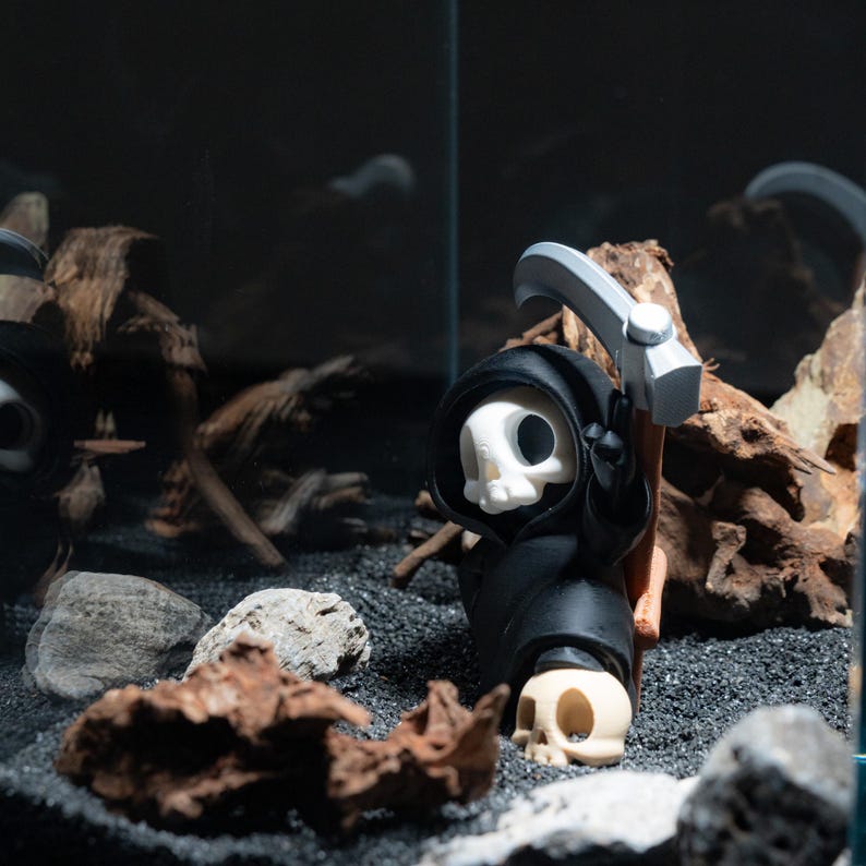 3D Printed Skeleton Aquarium Decor Spooky Skull Fish Tank Ornament ...