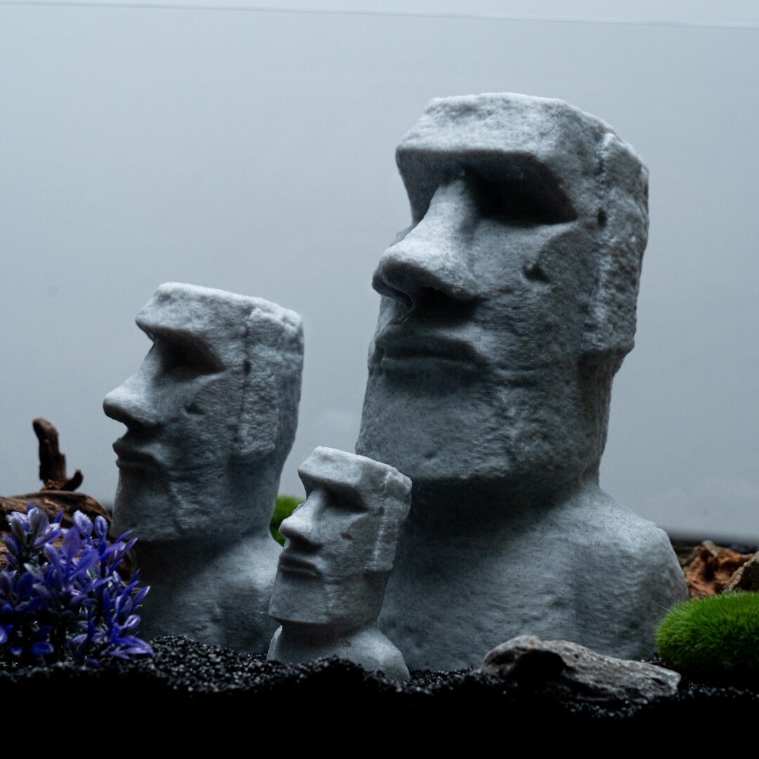 Aquarium Moai Head Statue Set – Easter Island Fish Tank Decoration, 3D ...