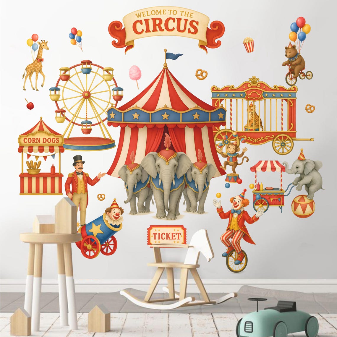 Removable Vintage Circus Animal Wall Decal Vintage Poster Wall Sticker ...