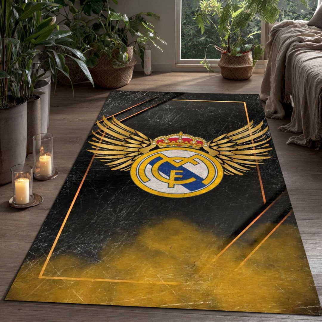 Real Madrid Luxury Rug: Black Carpet With Golden Wings Emblem - Etsy