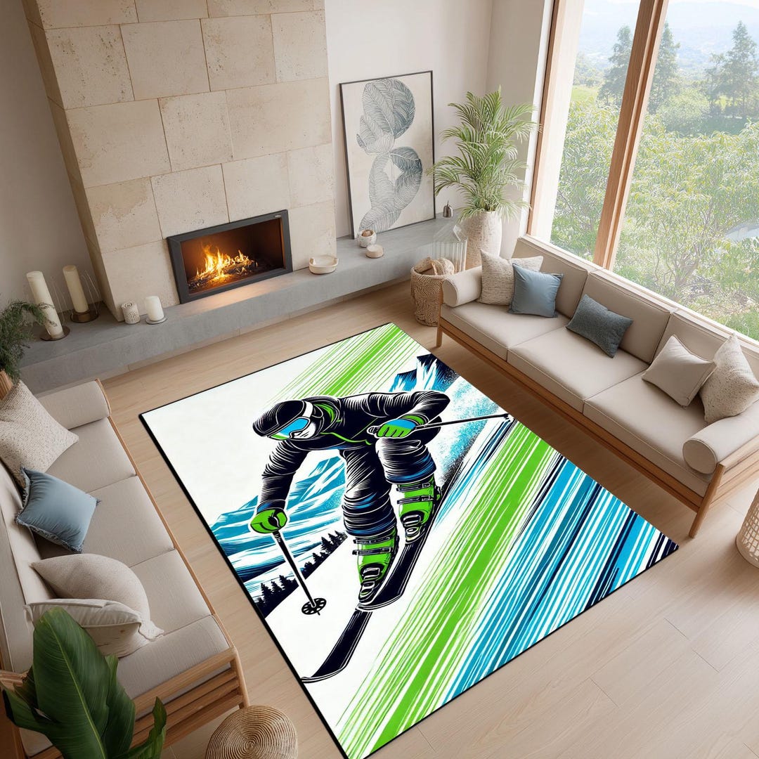 Skier Mountain Rug: Winter Sports Lodge Decor - Etsy