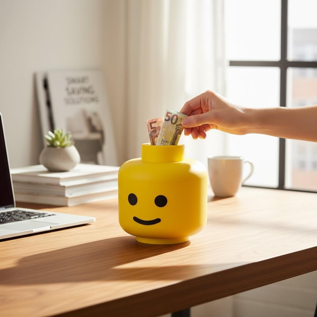 Smiling Brick-style Head Coin Bank | 3D Printed Yellow Money Box ...
