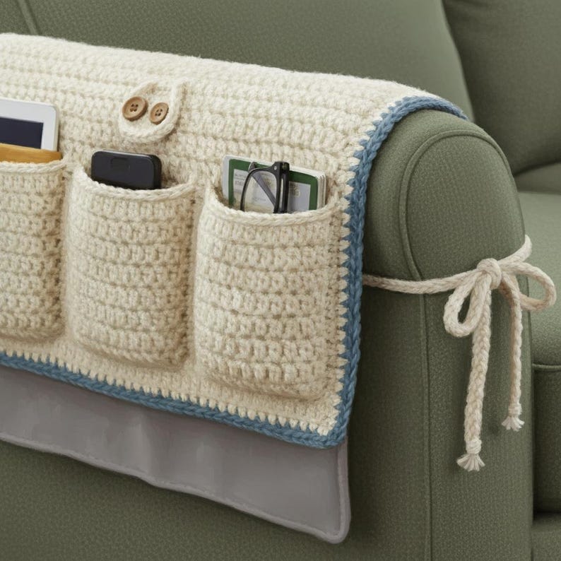 Crochet Sofa Organizer Pattern | Armrest Caddy With Pockets (PDF) - Etsy