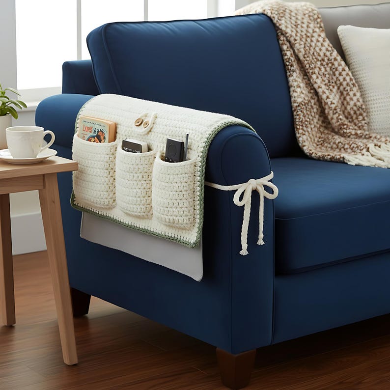 Crochet Sofa Organizer Pattern | Armrest Caddy With Pockets (PDF) - Etsy
