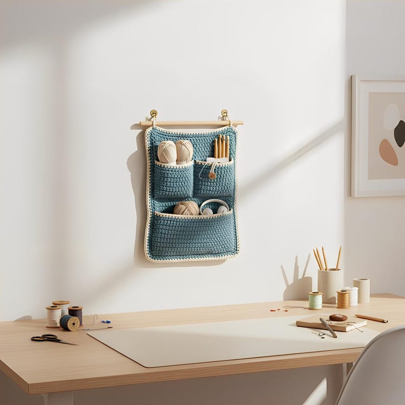 Crochet Organizer Pattern PDF | Remote Holder and Storage Pocket | Wall ...