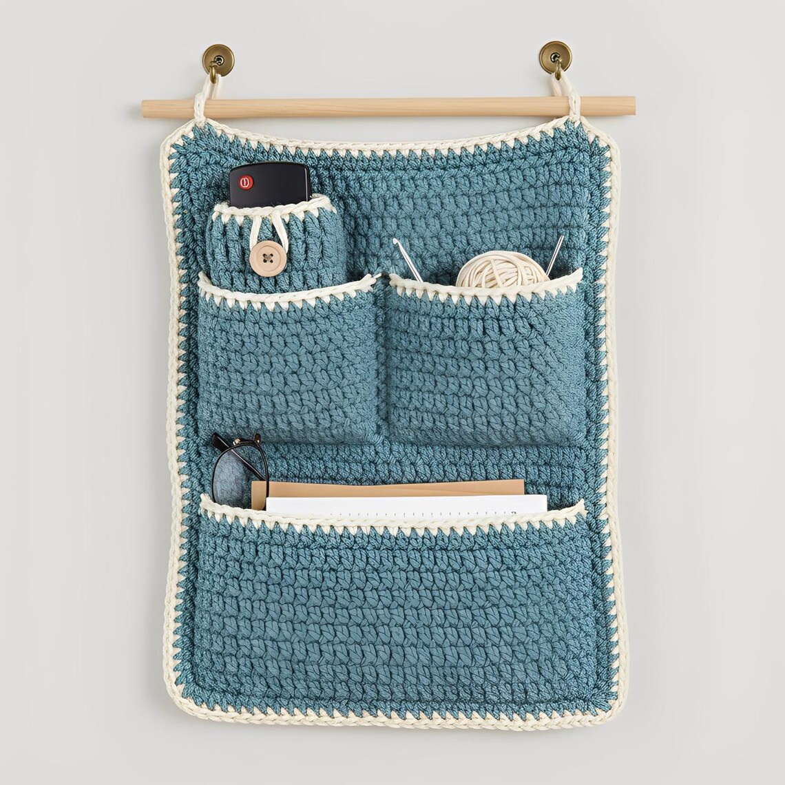 Crochet Organizer Pattern PDF | Remote Holder and Storage Pocket | Wall ...