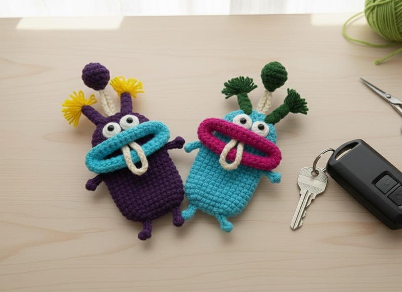 Monster Key Cover Crochet Pattern | Amigurumi Car Key Holder | Cute ...