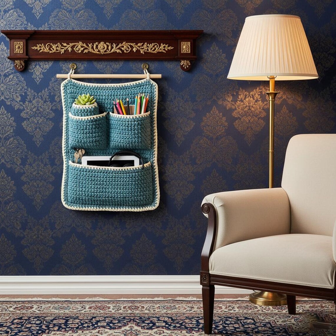 Crochet Organizer Pattern PDF | Remote Holder and Storage Pocket | Wall ...