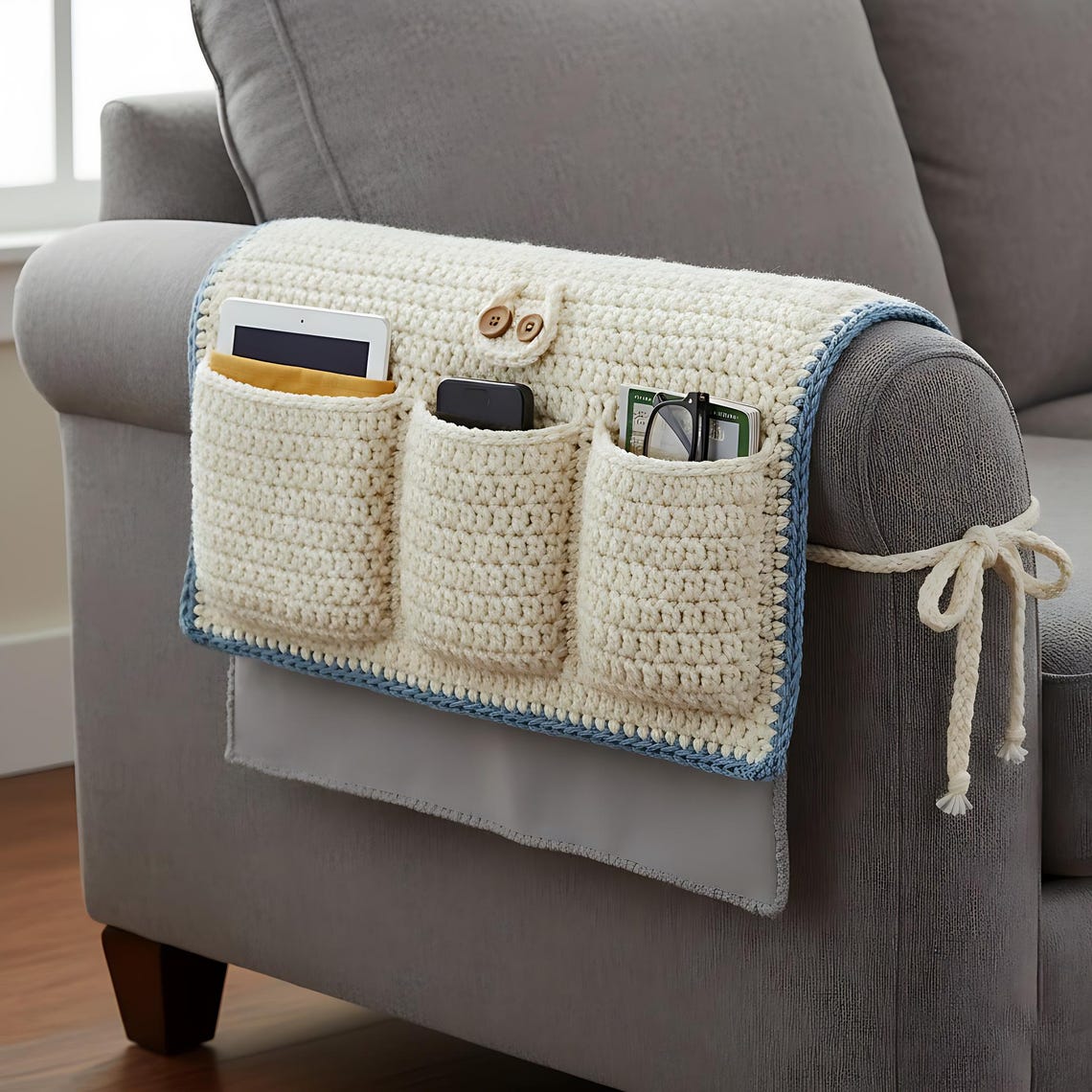 Crochet Sofa Organizer Pattern | Armrest Caddy With Pockets | PDF in 4 ...