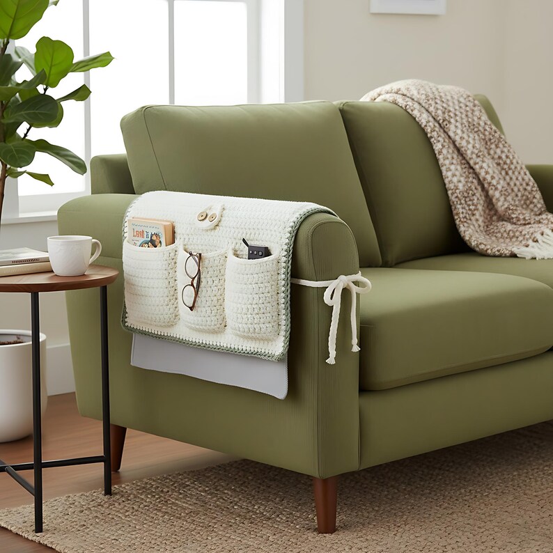 Crochet Sofa Organizer Pattern | Armrest Caddy With Pockets | PDF in 4 ...
