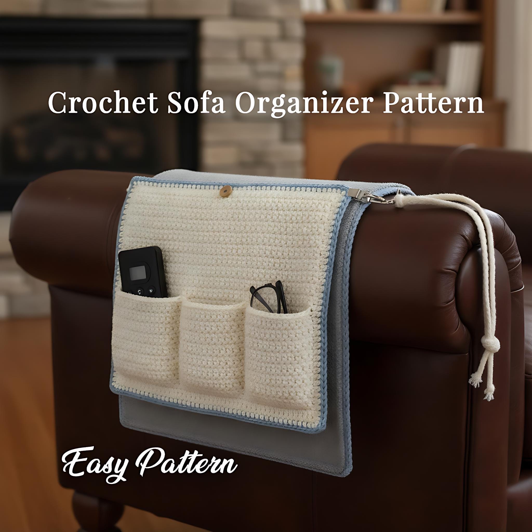 Crochet Sofa Organizer Pattern | Armrest Caddy With Pockets | PDF in 4 ...