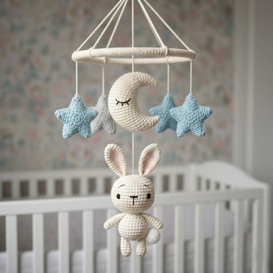 Crochet Baby Mobile Pattern | Moon, Stars, Bunny Amigurumi (PDF) - Etsy