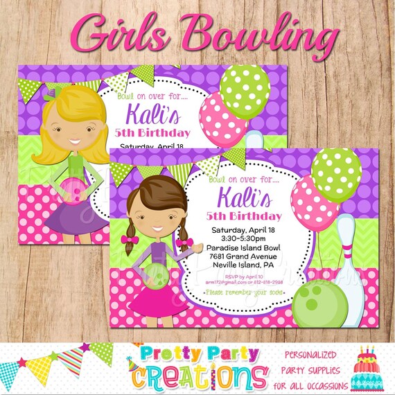 Printable Girls Bowling Party Invitations