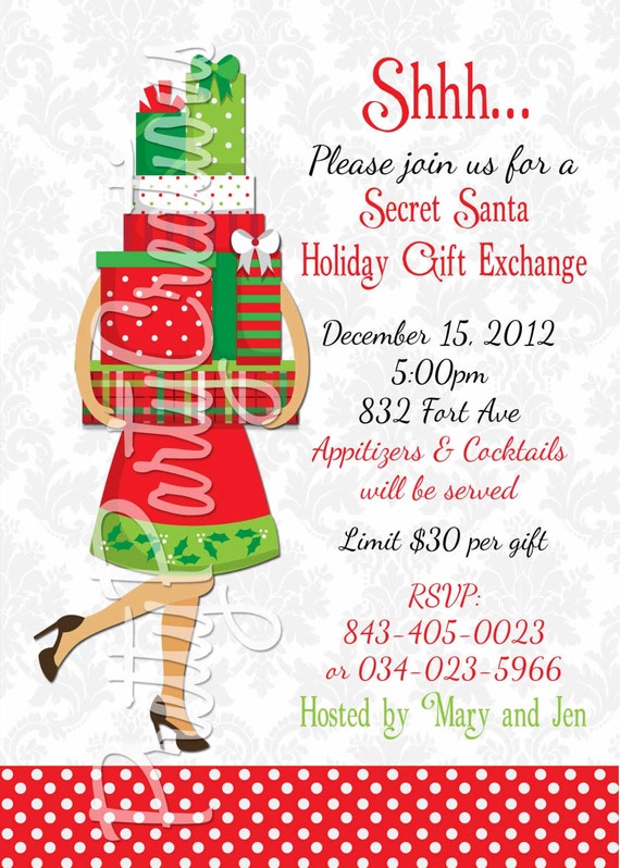 Items Similar To SECRET SANTA Holiday Gift Exchange Invitation YOU 