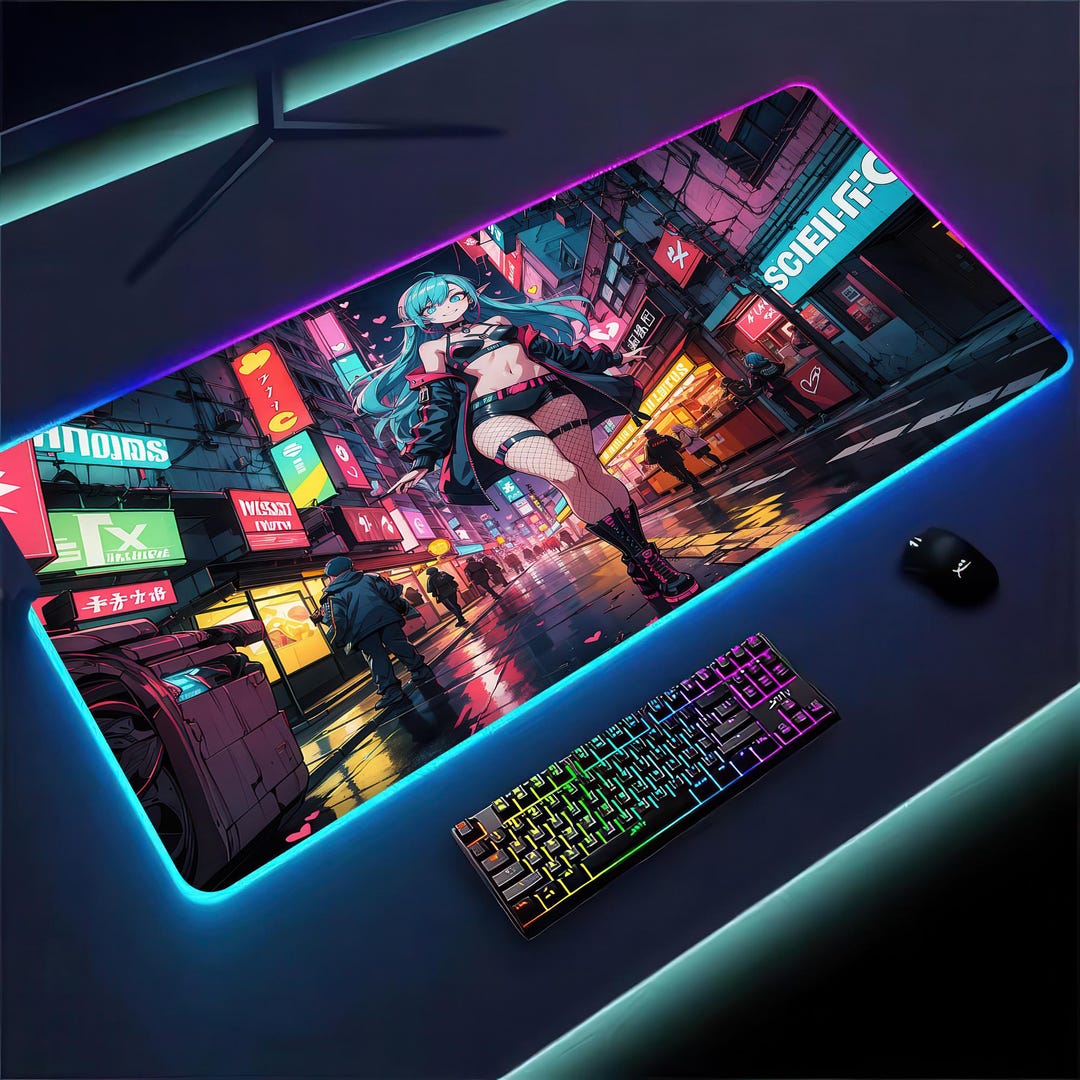 RGB Hatsune Miku Mouse Pad, Kawaii Anime Desk Mat, XXL Cyberpunk ...