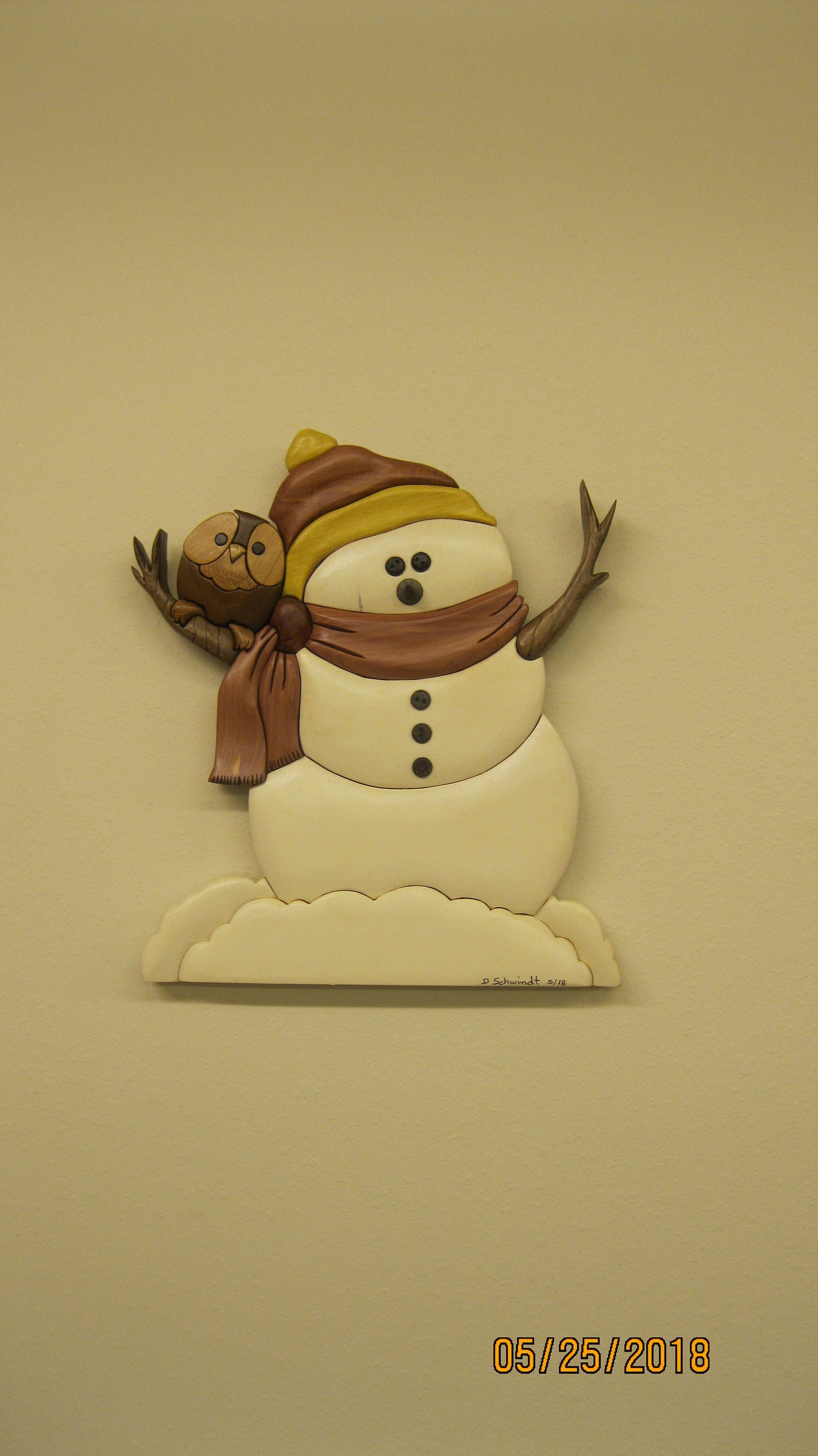 SNOWMAN & THE OWL, Hand Carved Intarsia Wooden Wall Decor by Rakowoods ...