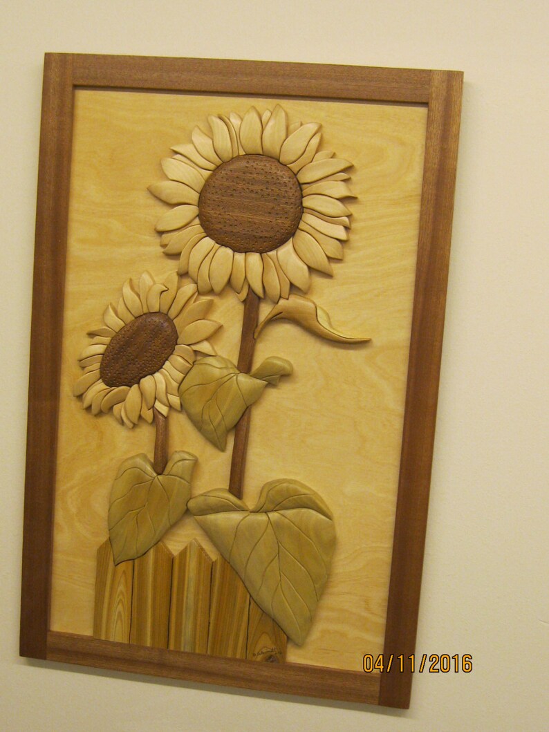 SUNFLOWERS TWO 16 Realistic Intarsia Carved Flowers by | Etsy