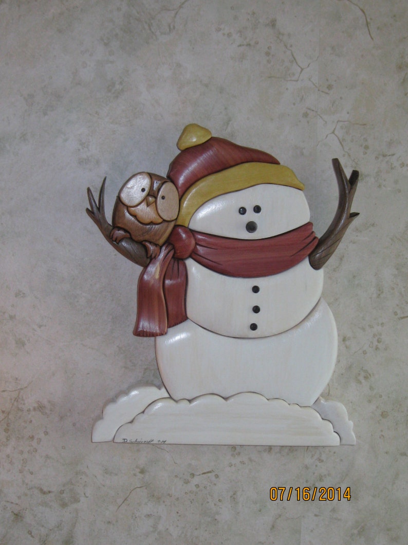 SNOWMAN & THE OWL, Hand Carved Intarsia Wooden Wall Decor by Rakowoods ...