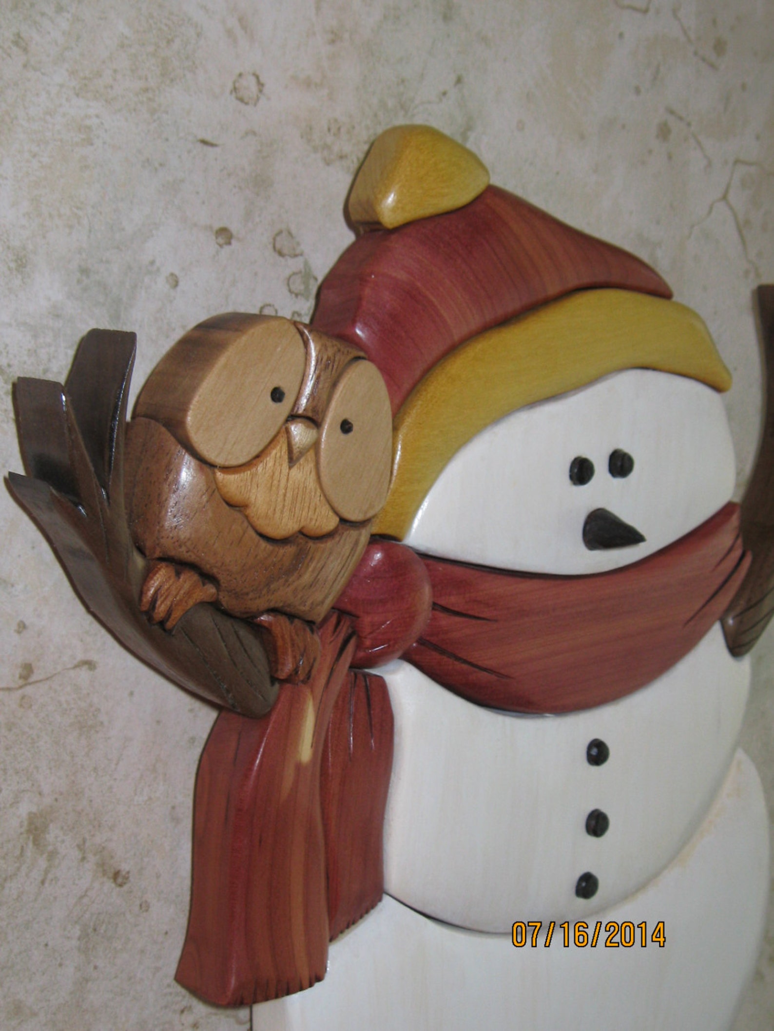 SNOWMAN & THE OWL, Hand Carved Intarsia Wooden Wall Decor by Rakowoods ...