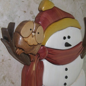 SNOWMAN & THE OWL, Hand Carved Intarsia Wooden Wall Decor by Rakowoods ...