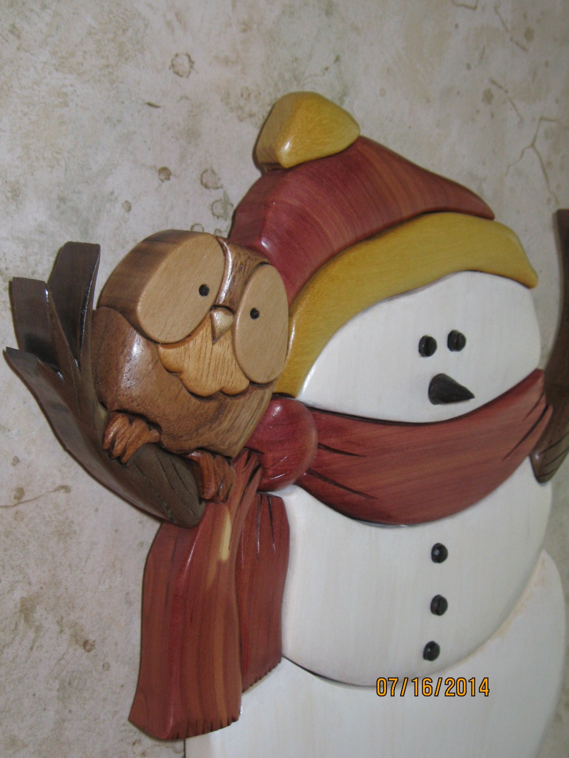 SNOWMAN & THE OWL, Hand Carved Intarsia Wooden Wall Decor by Rakowoods ...