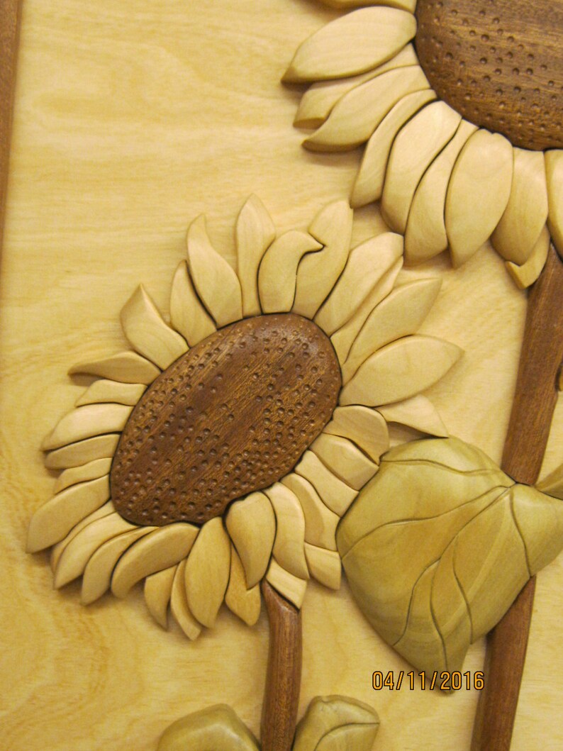 SUNFLOWERS TWO 16, Realistic Intarsia Carved Flowers by Rakowoods ...
