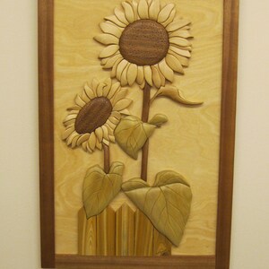 SUNFLOWERS TWO 16, Realistic Intarsia Carved Flowers by Rakowoods ...