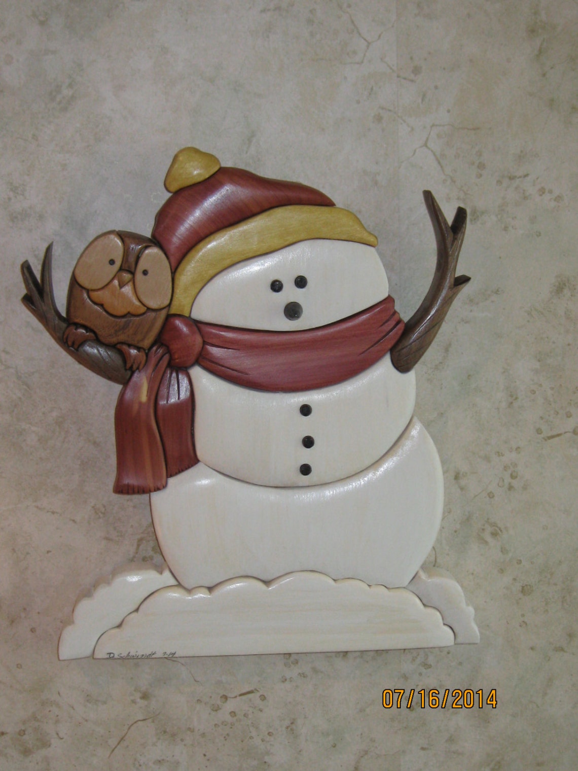 SNOWMAN & THE OWL, Hand Carved Intarsia Wooden Wall Decor by Rakowoods ...