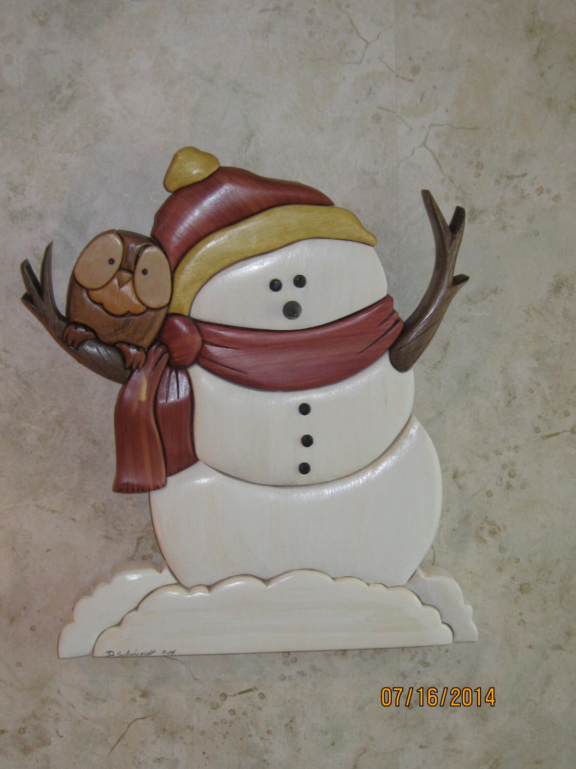 SNOWMAN & THE OWL, Hand Carved Intarsia Wooden Wall Decor by Rakowoods ...