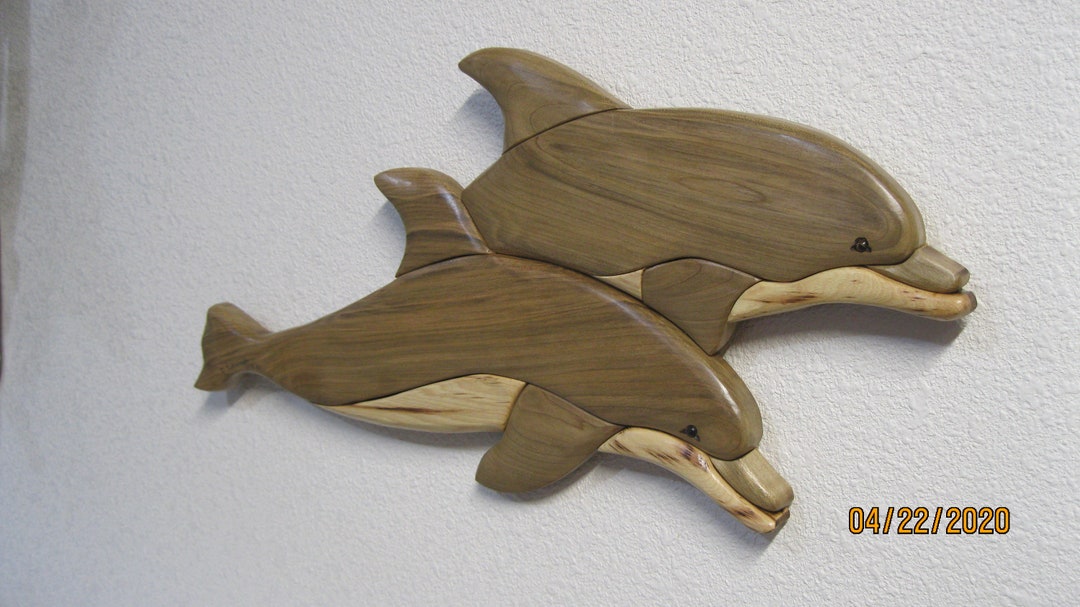 DOLPHINS Hand Carved Seaside Intarsia Wall Decor by Rakowoods Great ...