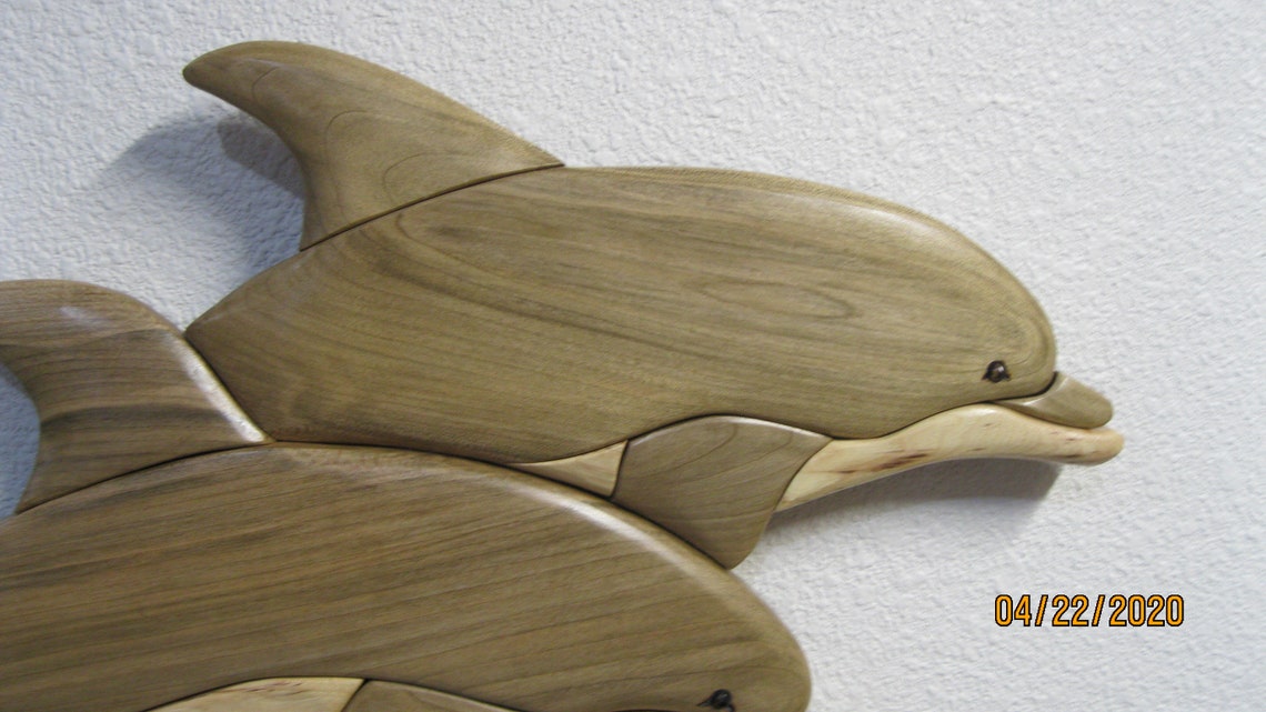 DOLPHINS Hand Carved Seaside Intarsia Wall Decor by Rakowoods Great ...