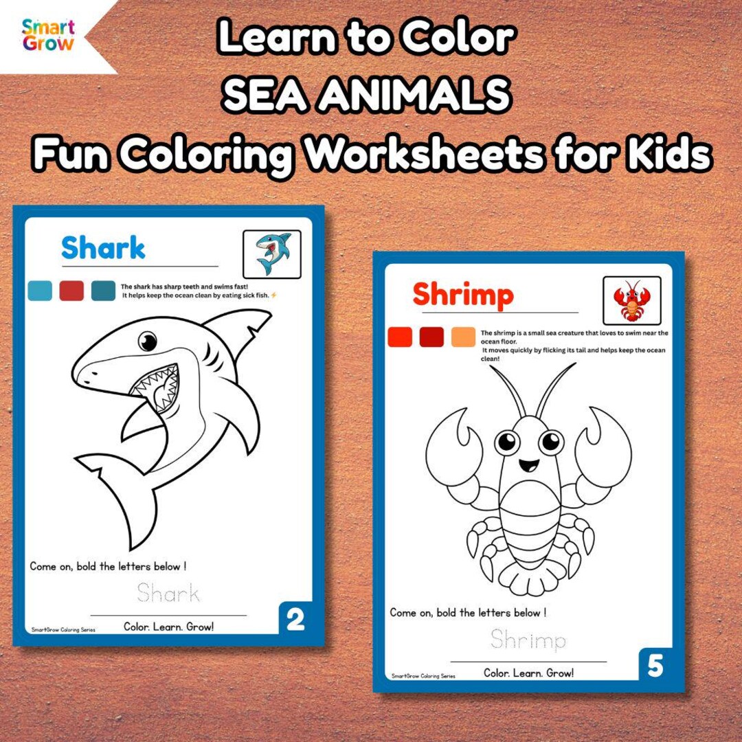 Sea Animals Coloring Pages – Learn & Color Food Vocabulary (PDF Digital ...