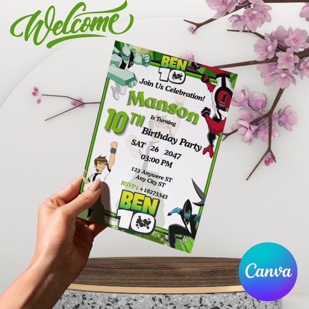 Ben 10 Birthday Invitation Template – Editable Canva – Digital Download ...