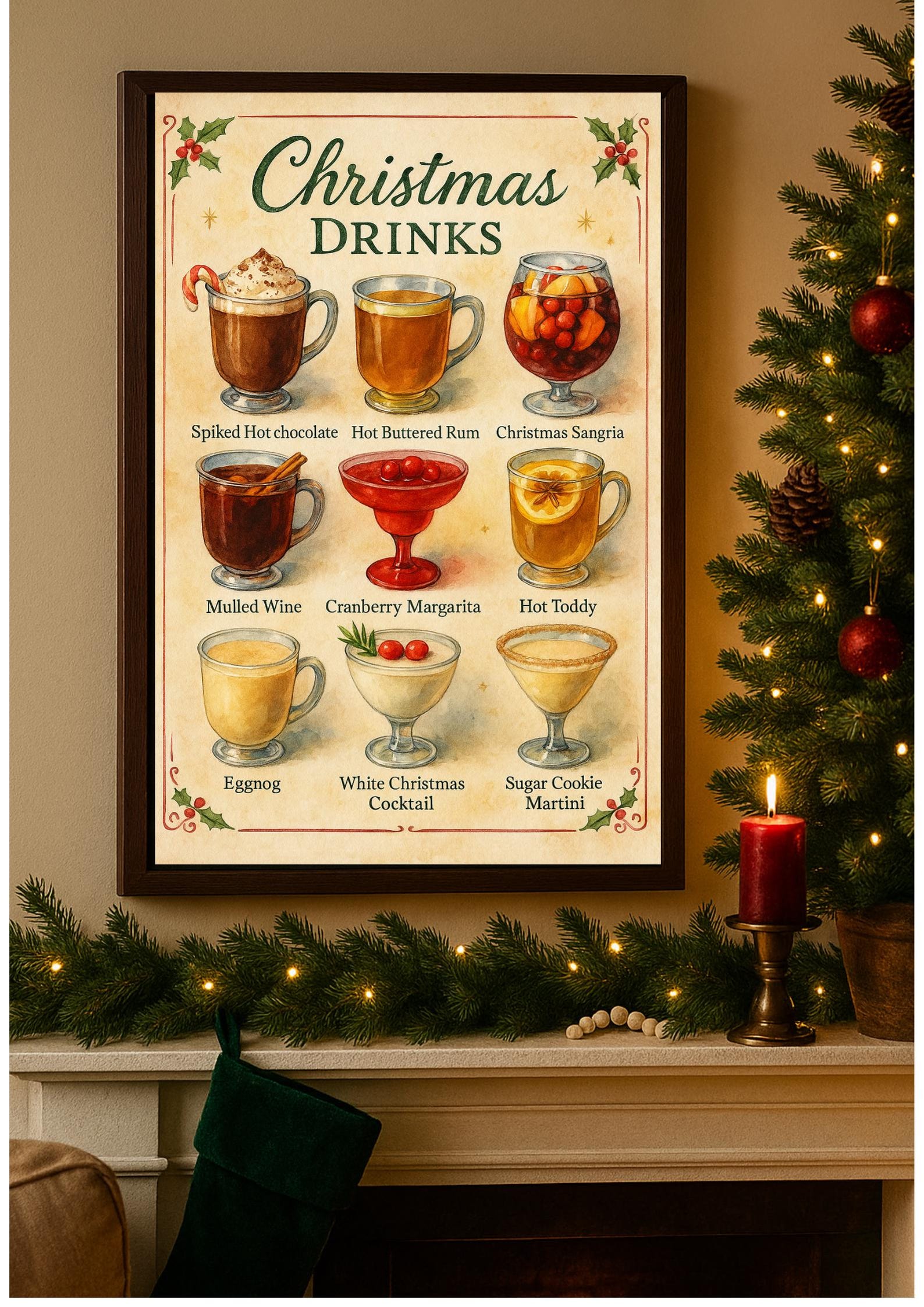 Vintage Christmas Drink Poster: Festive Holiday Kitchen Wall Art - Etsy