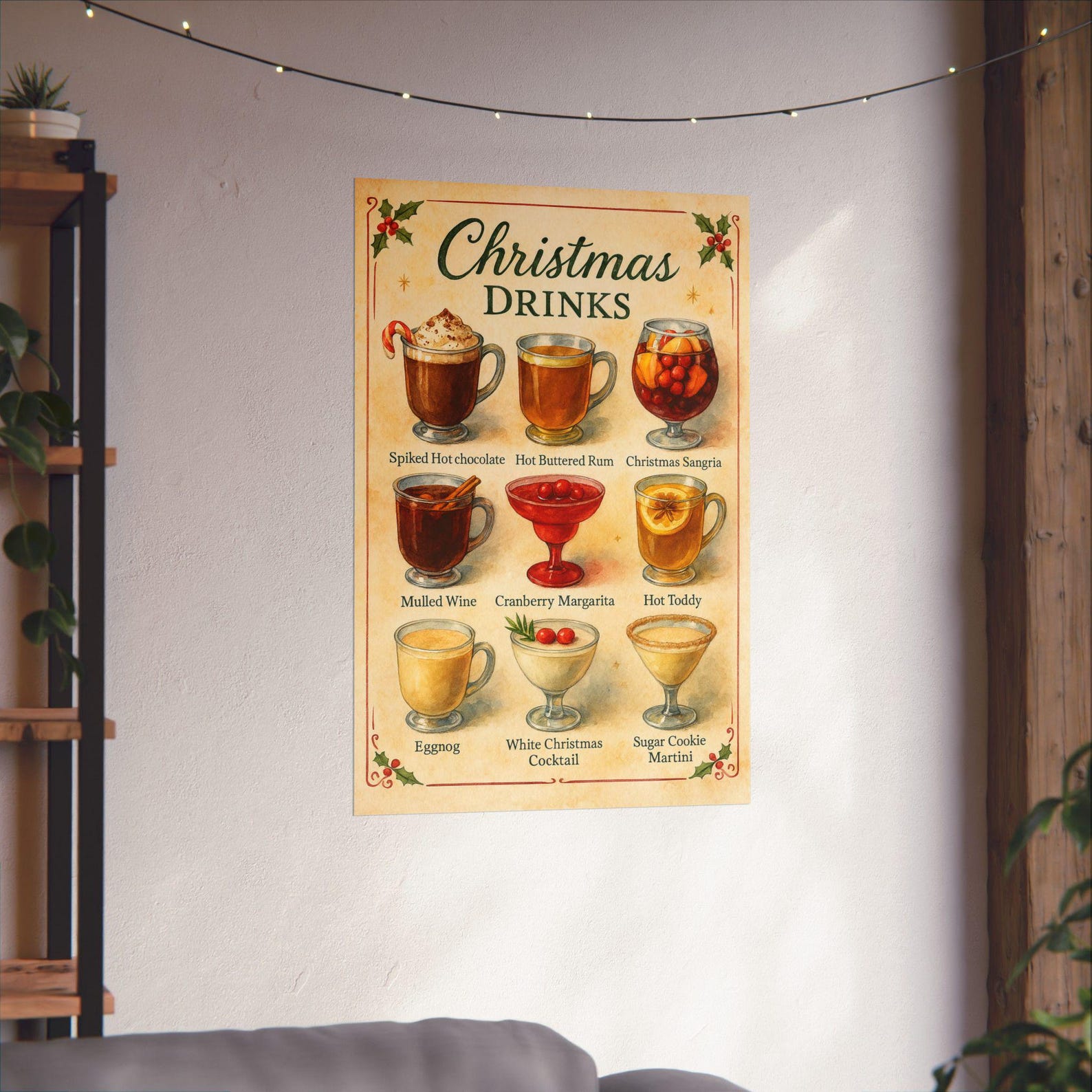 Vintage Christmas Drink Poster: Festive Holiday Kitchen Wall Art - Etsy