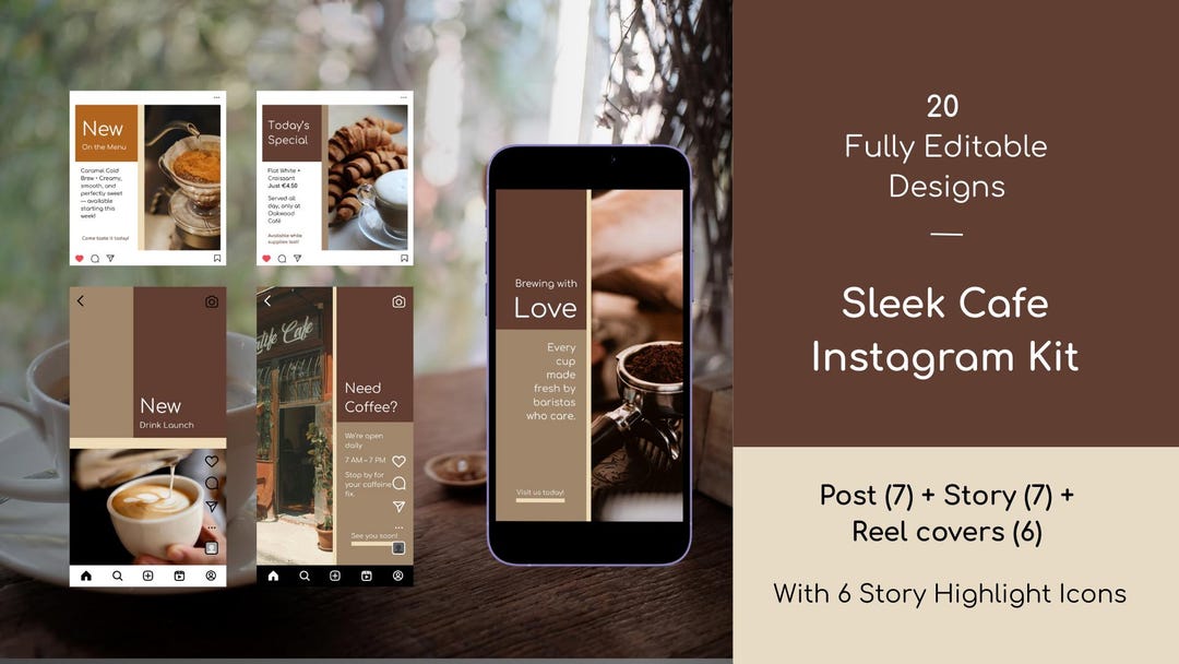 Cafe Instagram Templates Canva | Coffee Shop Social Media Kit | Barista ...