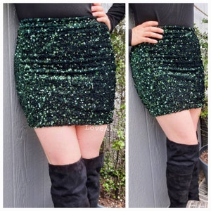 Forest Green Velvet & Sequin Mini Skirt Stretchy, Beautiful, Fun Mini ...