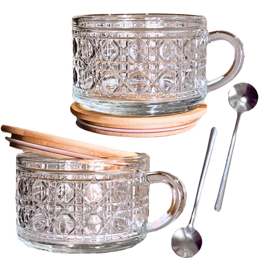 Diamond Art Deco Pattern Mugs - Set of 2 With Lids and Spoons - 14 ...