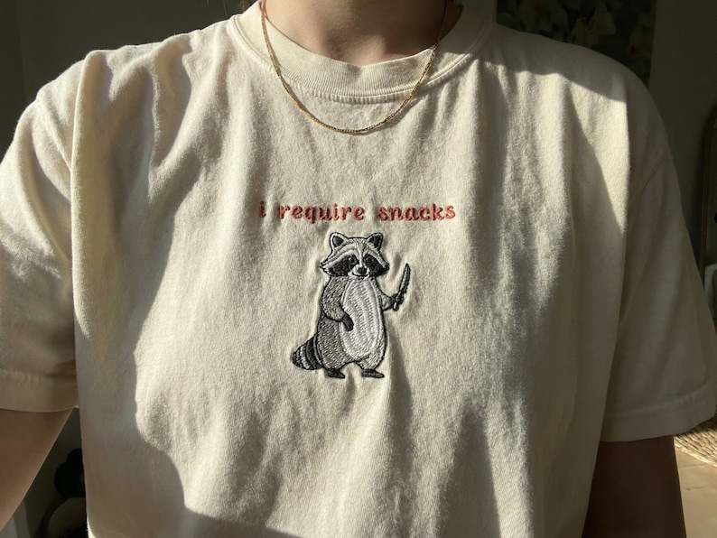 I Require Snacks Personalized Embroidered T-shirt - Raccoon Tee ...
