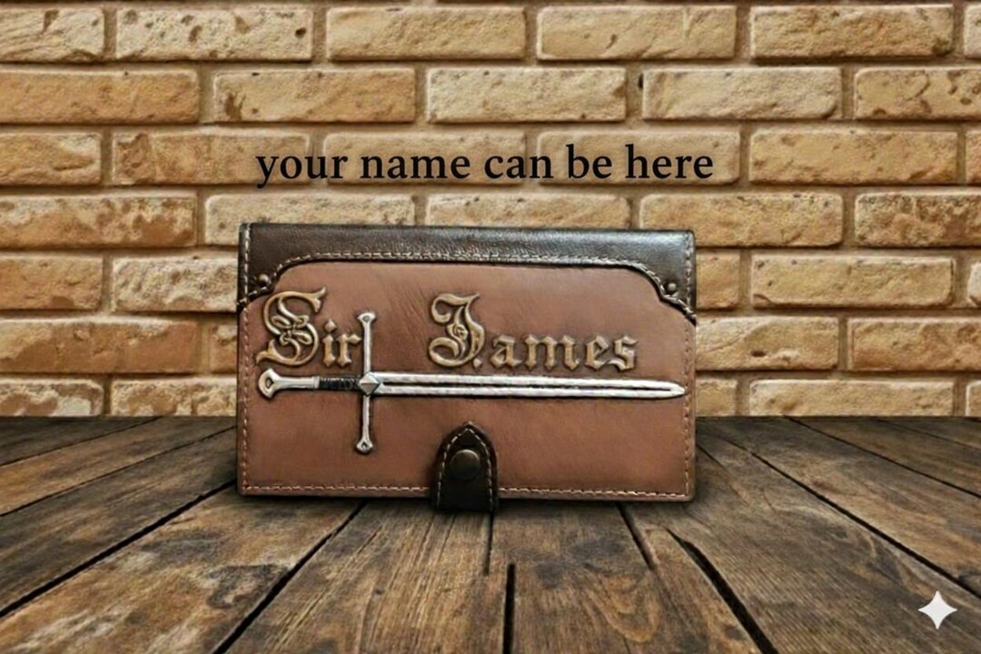 Custom Leather Wallet, Medieval Knight Sword Design, Personalized Gift ...