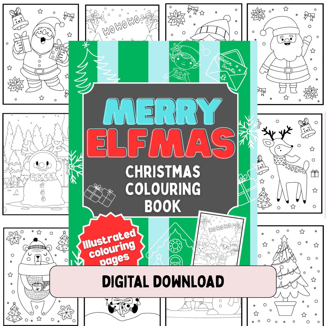 Merry Elfmas Digital Download Colouring Book Pages for Children and ...