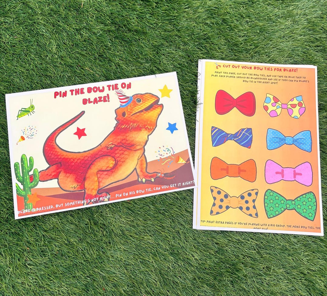 Bearded Dragon Party Games: Treasure Hunt & Bow Tie (printable PDF ...